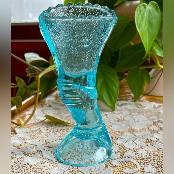 Vintage | Accents | Vintage Blue Glass Vase With Hand | Poshmark